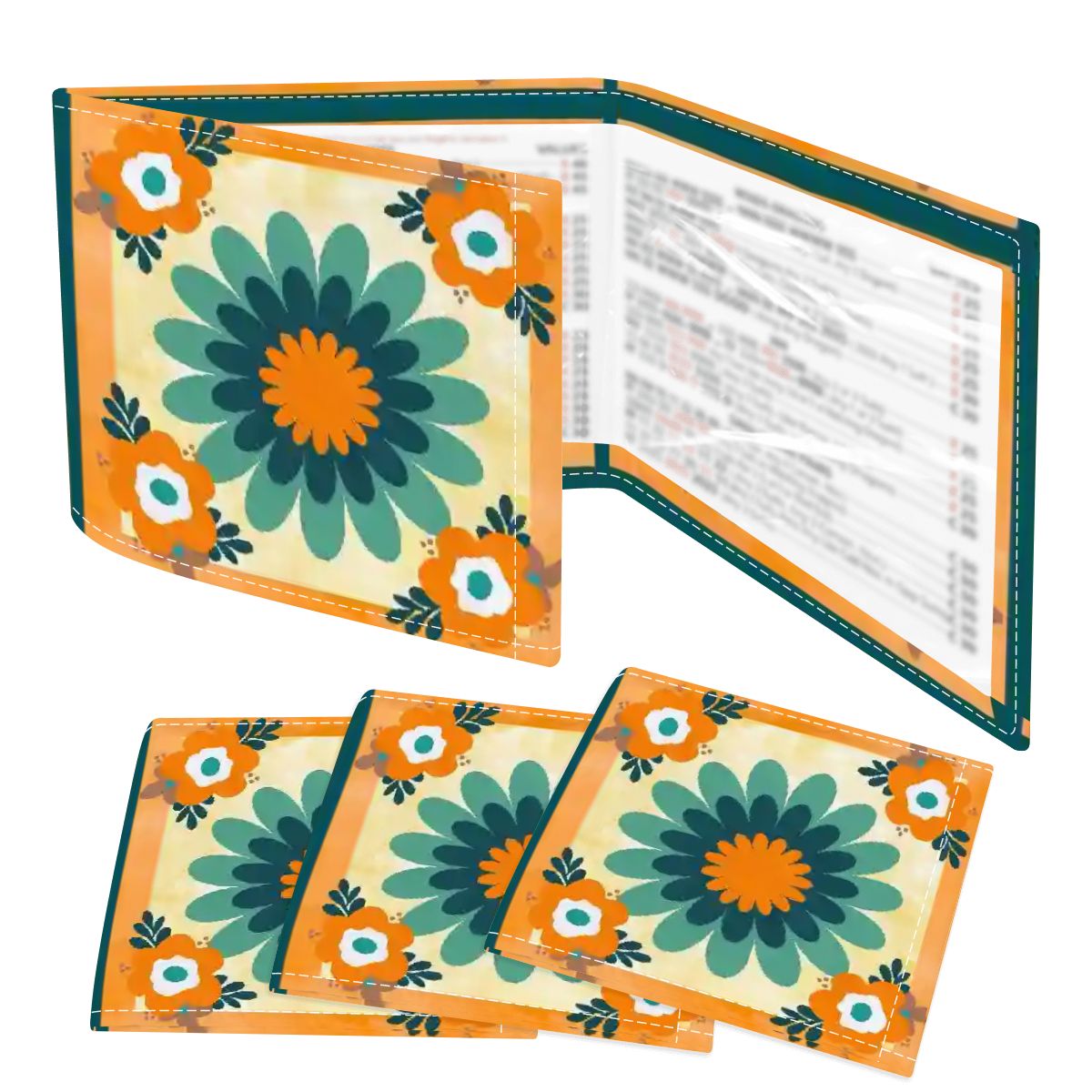 Floral Boho Orange, Teal Blue 4 Mahjong Card Holder with Line Finder ...