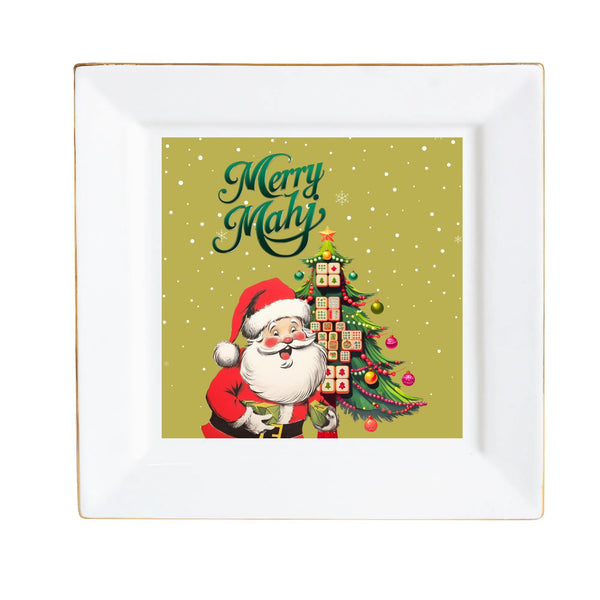 Mahjong Christmas Table Appetizer Dessert Merry Mahj Santa Plates ...