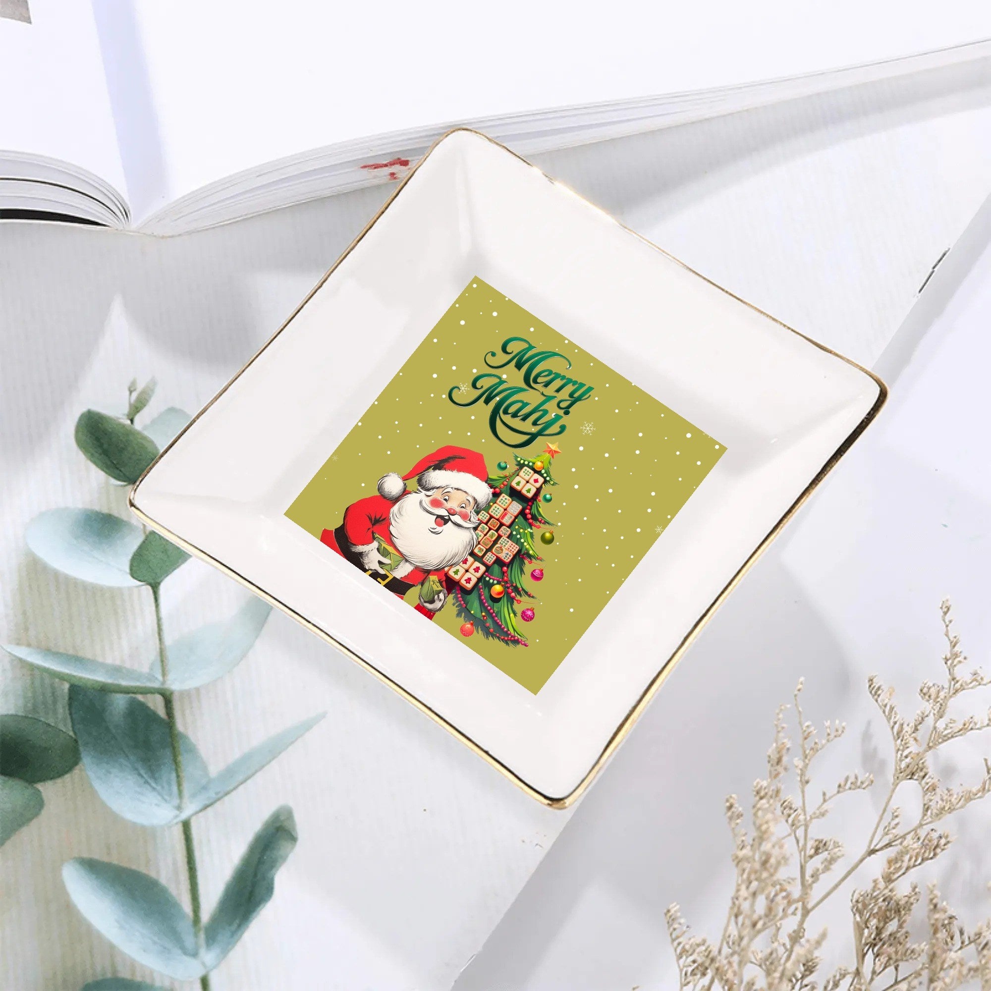 Mahjong Christmas Table Appetizer Dessert Merry Mahj Santa Plates ...