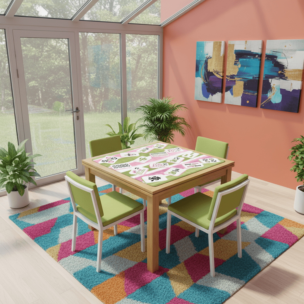 Mahjong Mat Green, Pink Watercolor Striped, Whimsical Mahjong Tiles ...