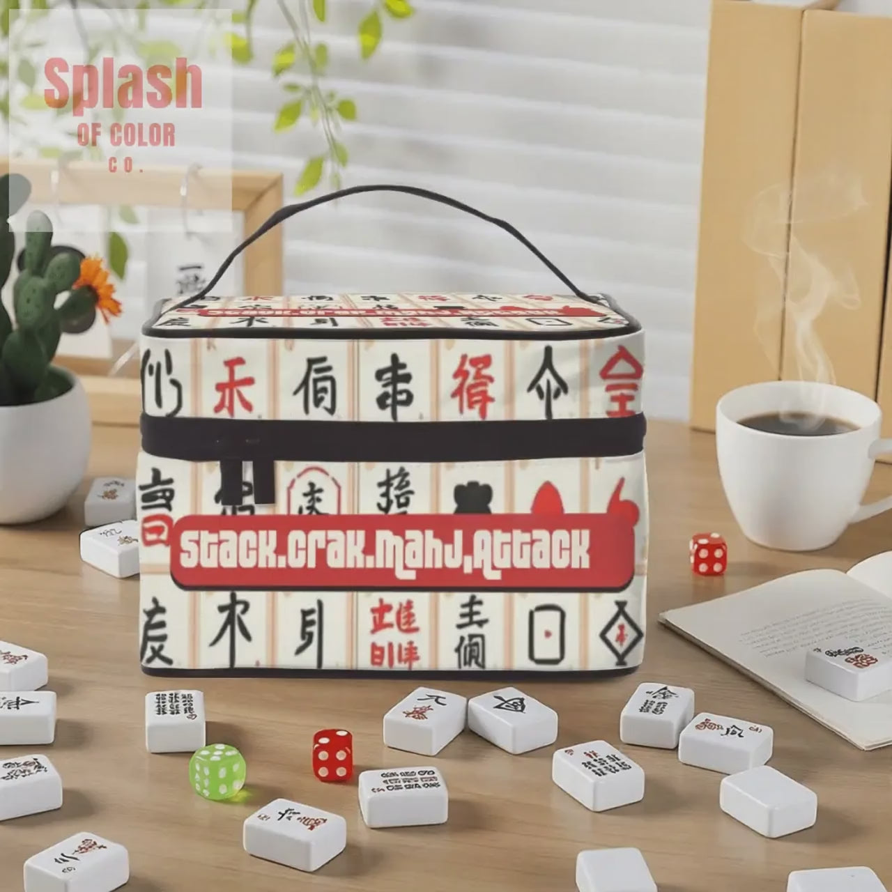 Mahjong Tile Bag, Whimsical Stack Crack Mahj Attack Portable Mahjong ...