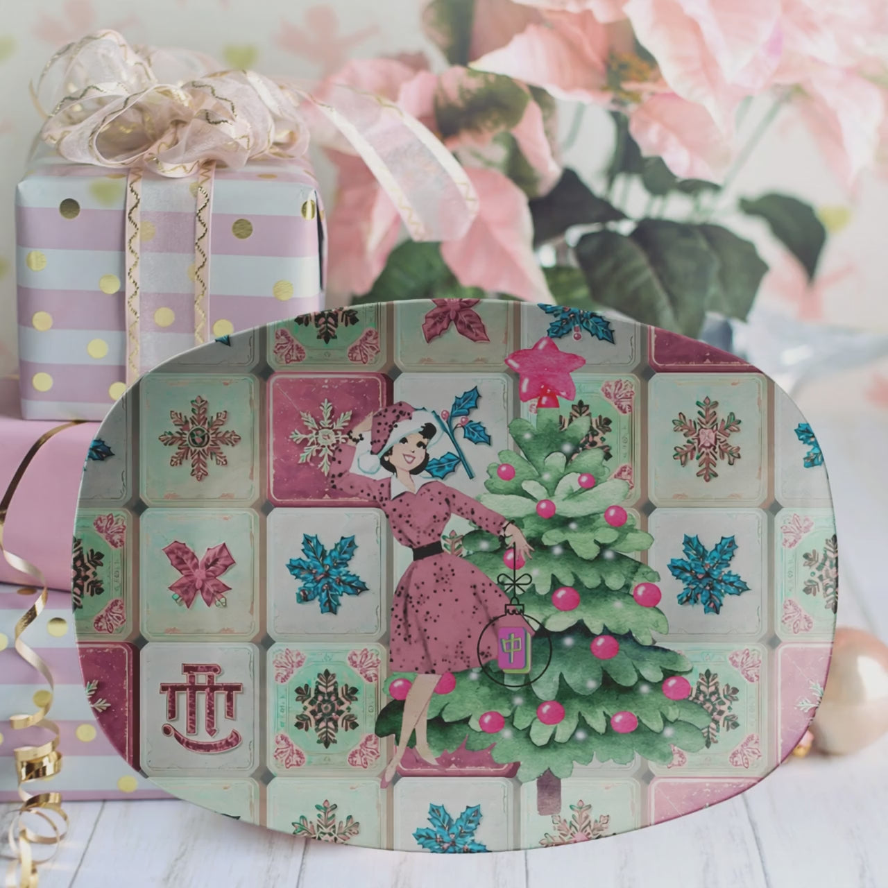 Mahjong Tiles Christmas Holiday Nostalgic Festive Party Platter ...